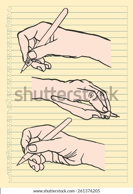Three Drawings Hands Writing Drawing On Stock Vector (Royalty Free ...