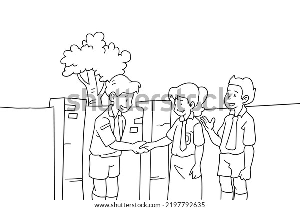 Three Elementary School Students Chatting Vector Stock Vector (Royalty ...