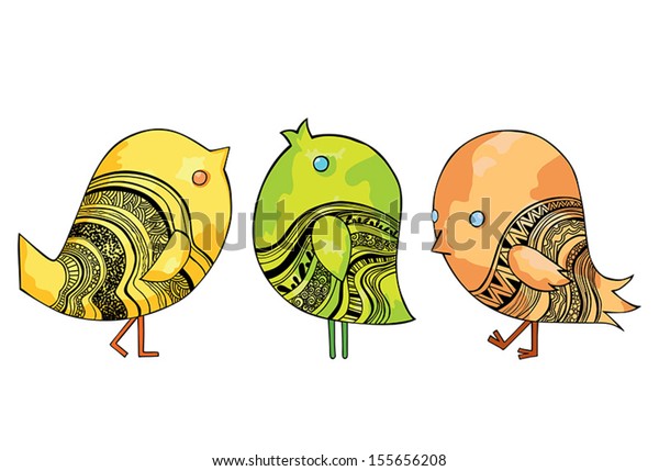 Three Funny Chirping Birds On White Stock Vector (Royalty Free ...