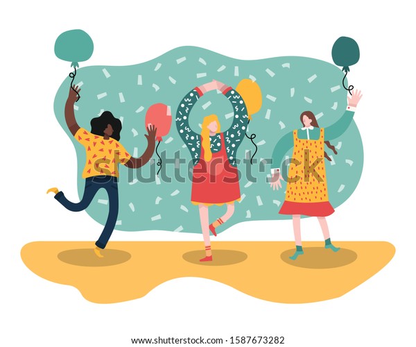 Three Girls Dance On White Isolated Stock Vector (Royalty Free ...