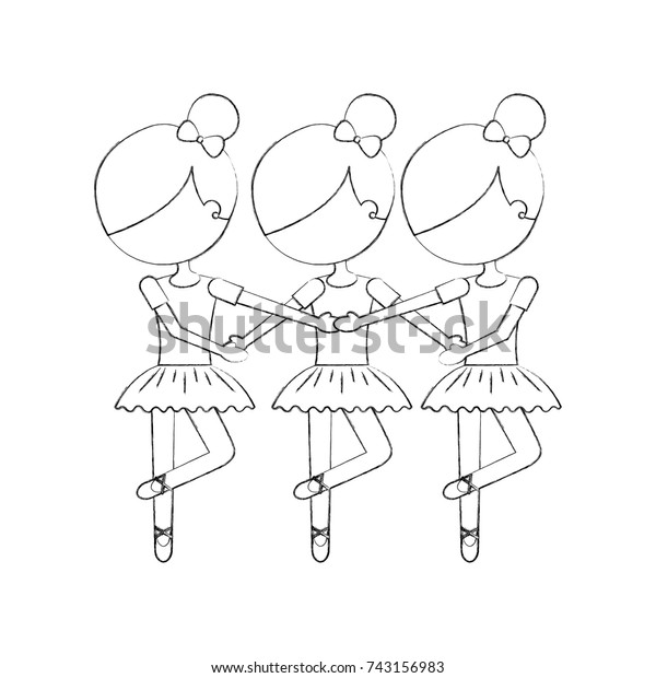 Three Girls Dancing Ballet Classic Practice Stock Vector (Royalty Free ...