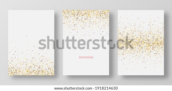 Three gold glitter invitation design templates. Festive design of cards ...