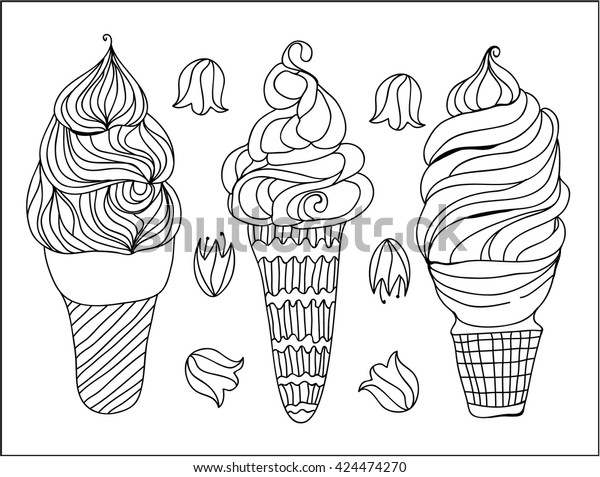 Three Hand Drawing Ice Cream: เวกเตอร์สต็อก (ปลอดค่าลิขสิทธิ์ ...