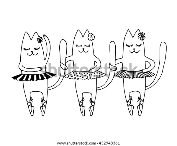 Three Happy Cats Ballet Dancers Funny Stock Vector (Royalty Free) 432948361