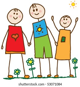 Three Happy Doodle Kids Stock Vector (Royalty Free) 53071084 | Shutterstock