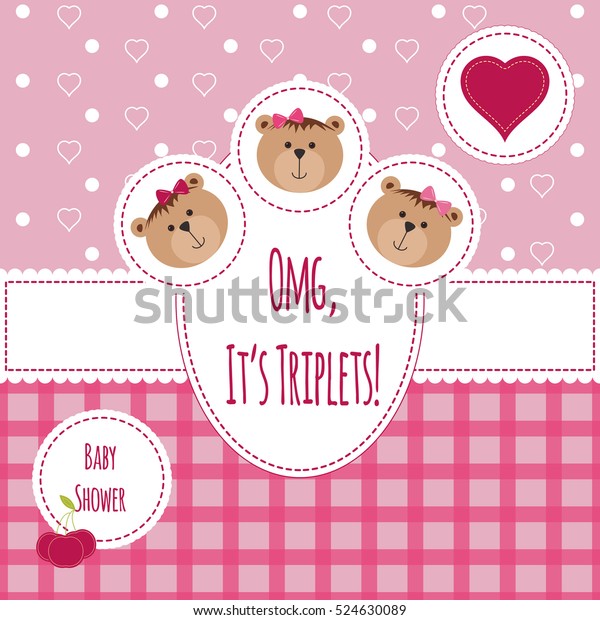 Three Happy Triplets Baby Arrival Announcement Stock Vector (Royalty ...