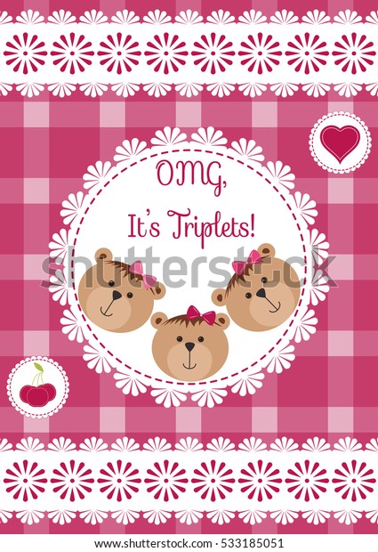 Three Happy Triplets Baby Arrival Announcement Stock Vector (Royalty ...