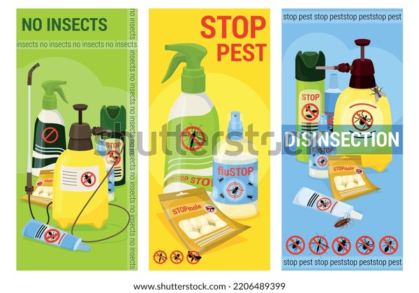 Three Harmful Insects Cartoon Vertical Banner Stock Vector (Royalty ...