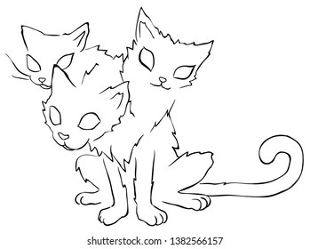 Three Headed Cat Line Drawing Vector: vector de stock (libre de ...