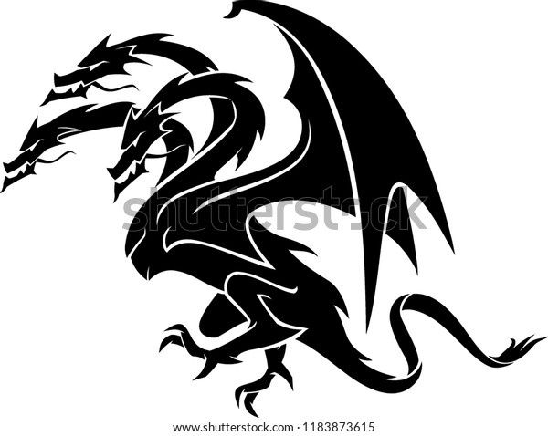 Three Headed Mythical Black Fire Dragon