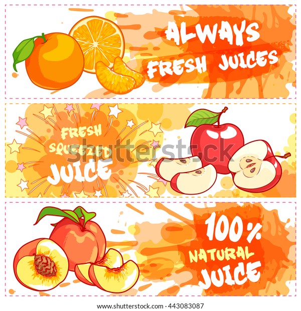 Three Horizontal Banners Fruit Juices Fresh Stock Vector (Royalty Free ...