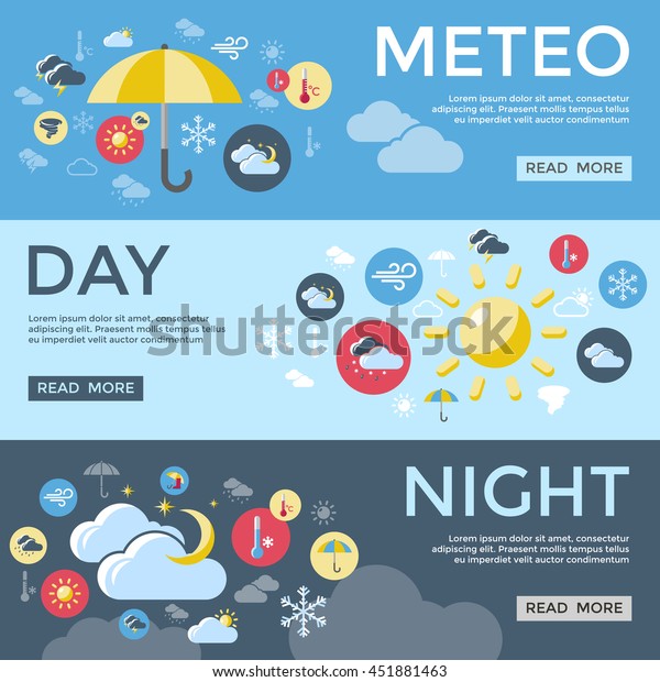 Three Horizontal Weather Forecast Banner Set 스톡 벡터(로열티 프리) 451881463
