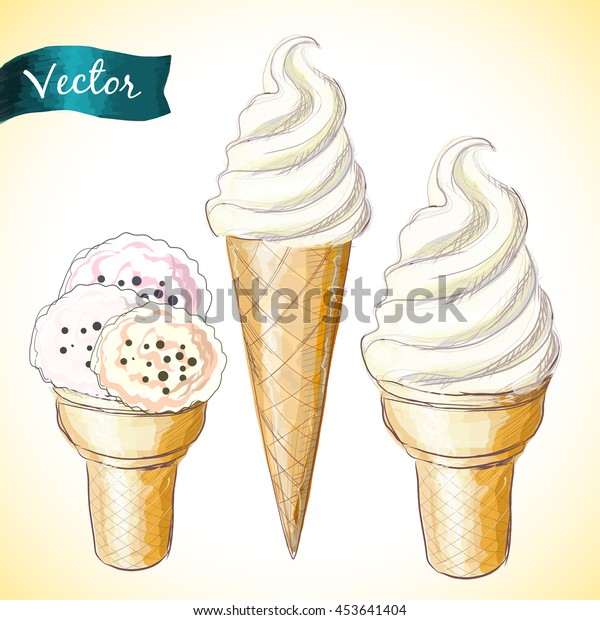 Three Ice Cream Vector Illustration Cartoon Stock Vector (Royalty Free ...