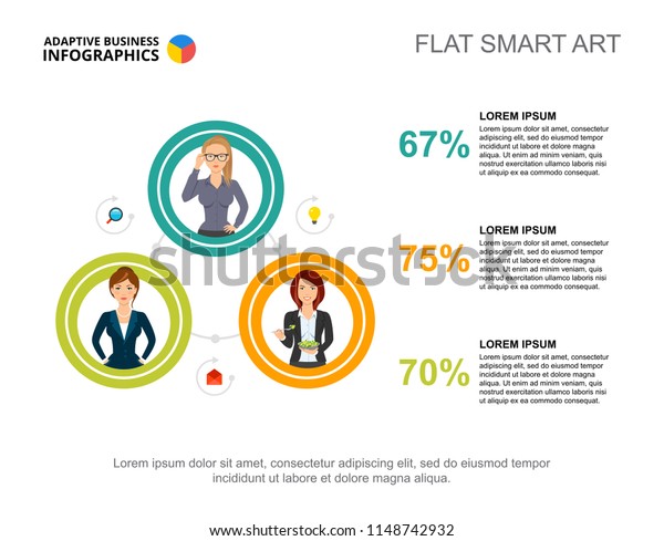Three Ideas Percentage Chart Template Presentation Stock Vector ...