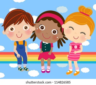 Three Kids Stock Vector (Royalty Free) 114826585 | Shutterstock