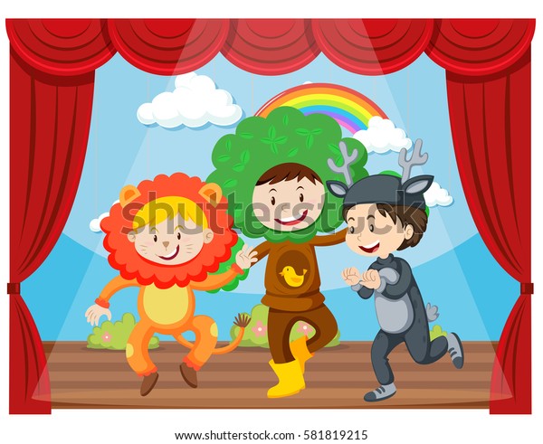 Three Kids Performing On Stage Illustration Stock Vector (Royalty Free ...