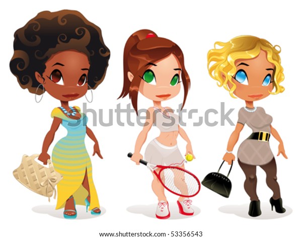Three Kind Ladies Cartoon Vector Character Stock Vector (Royalty Free ...