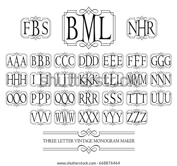 Three Letter Vintage Monogram Maker Template Stock Vector (Royalty Free ...