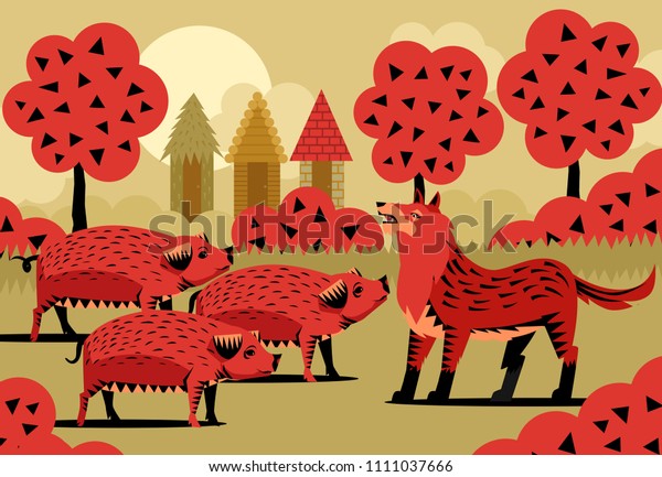 Three Little Pigs Big Bad Wolf Stock Vector (Royalty Free) 1111037666 ...