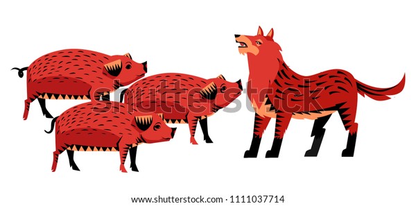 Three Little Pigs Big Bad Wolf Stock Vector (Royalty Free) 1111037714 ...