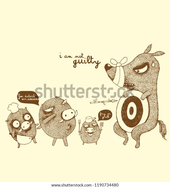 Three Little Pigs Big Bad Wolf Stock Vector (Royalty Free) 1190734480 ...