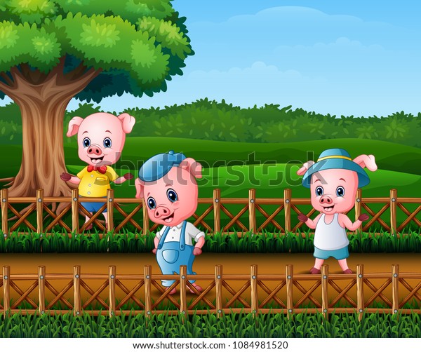 Three Little Pigs Doing Activity Stock Vector (Royalty Free) 1084981520 ...