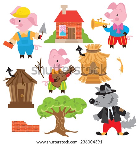 Three Little Pigs Vector Illustration 스톡 벡터(사용료 없음) 236004391 ...