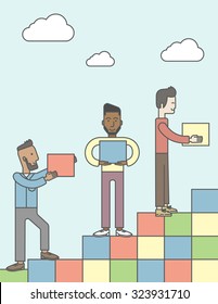 Three Men Carrying Blocks Putting Them Stock Vector (Royalty Free ...