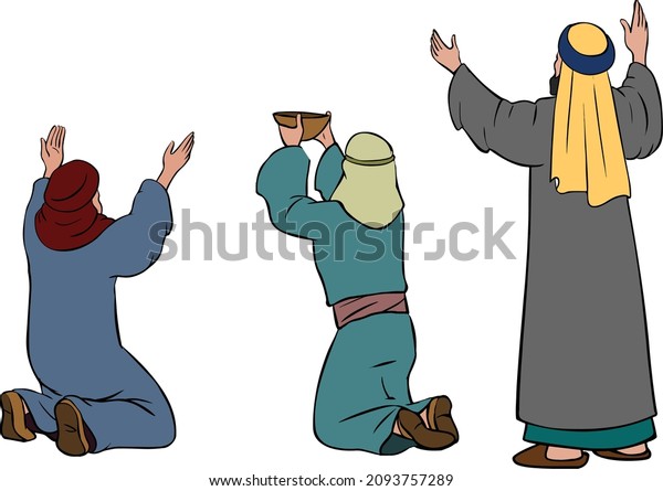 Three Men Raising Their Hands Worshiping Stock Vector (Royalty Free ...