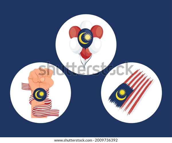 Three Merdeka Celebration Set Icons Stock Vector (Royalty Free ...