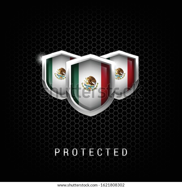 Three Metallic Shield Mexico Flagsmexico Protected Stock Vector ...