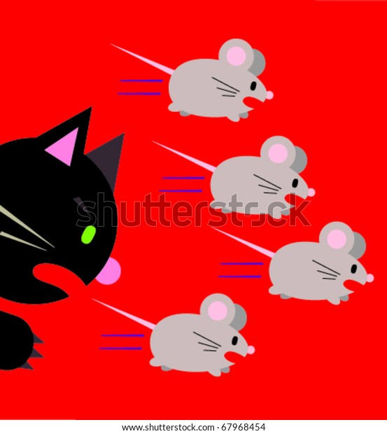 Three Mice Chased By Angry Cat Stock Vector (Royalty Free) 67968454 ...
