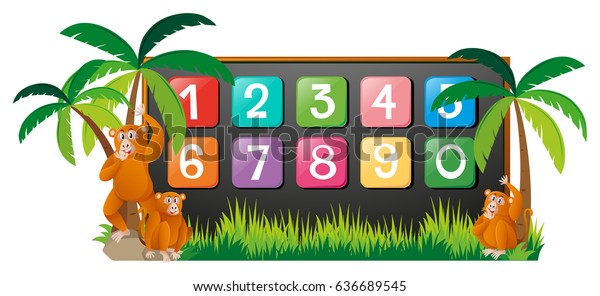 Three Monkeys Numbers On Board Illustration: เวกเตอร์สต็อก (ปลอดค่า ...