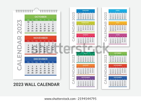 Three Pages Wall Calendar 2023 Desk 库存矢量图（免版税）2194544795 | Shutterstock
