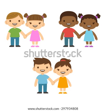 Three Pairs Cute Cartoon Children Smiling Stock Vector (Royalty Free ...