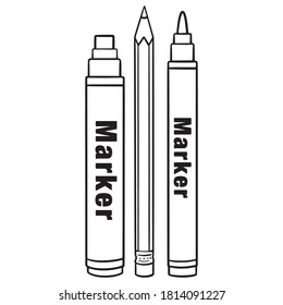 Three Pens Permanent Marker Pencil Outline Stock Vector (Royalty Free ...
