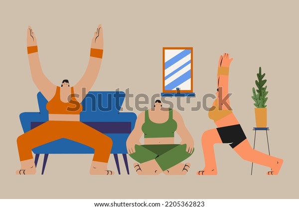 Three People Doing Yoga Illustration Stock Vector (Royalty Free ...