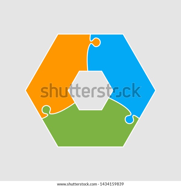 Three Pieces Puzzle Hexagonal Diagram Hexagon Stock Vector (Royalty ...