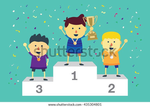 Vector de stock (libre de regalías) sobre Tres niños ganadores en el ...
