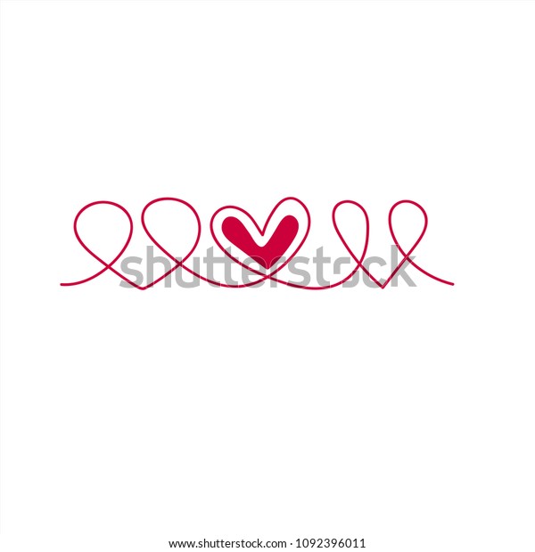 Three Red Linked Hearts Hand Drawn Stock Vector (Royalty Free) 1092396011