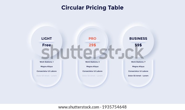 Three Round Pricing Tables Subscription Plans Stock Vector (Royalty ...