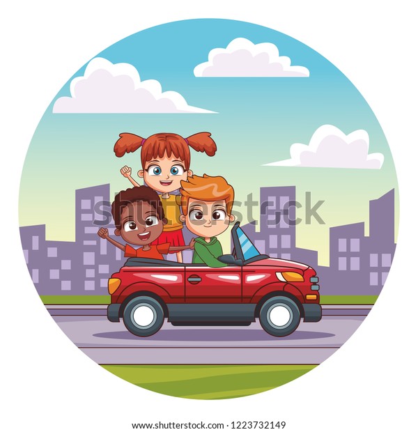 Three Smiling Kids Driving Car Stock Vector (Royalty Free) 1223732149 ...