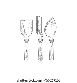 Three Special Knives Cheese Hand Drawn Stock Vector (Royalty Free ...