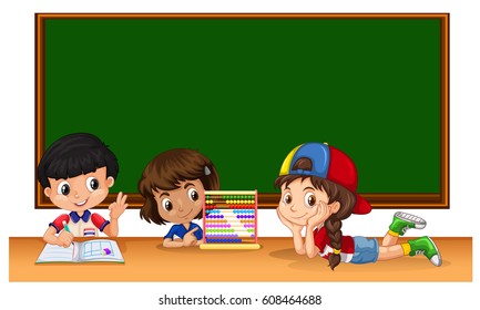 Three Students Studying Classroom Illustration Stock Vector (Royalty ...