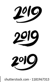 Three Templates 2019 Calligraphy New Year Stock Vector (Royalty Free ...