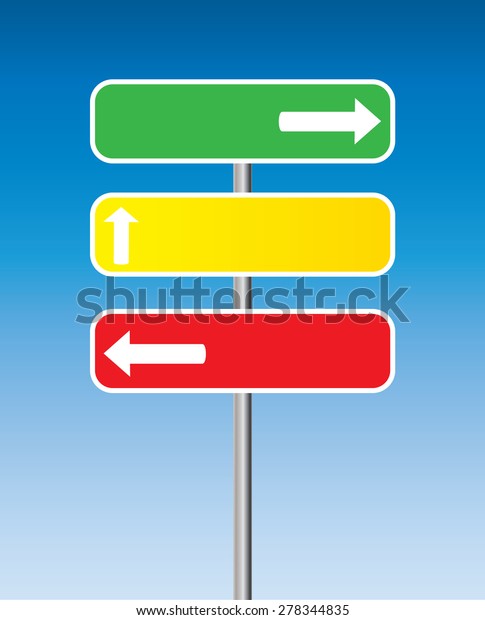Three Traffic Signs Arrows Blue Background Stock Vector (Royalty Free ...