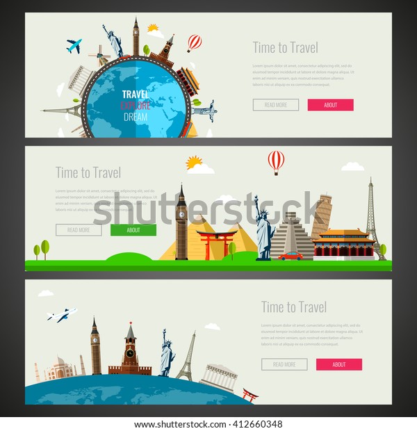 Three Travel Tourism Headers Banners Famous Stock Vector (Royalty Free ...