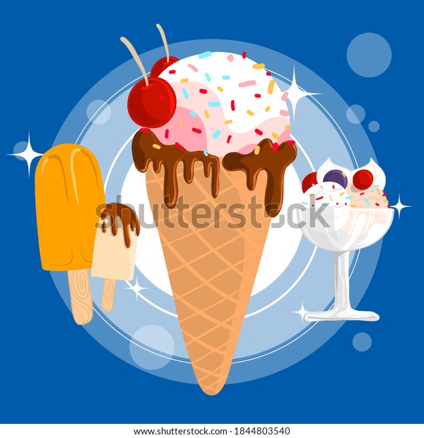 Three Types Ice Cream Drawing Vector Stock Vector (Royalty Free ...