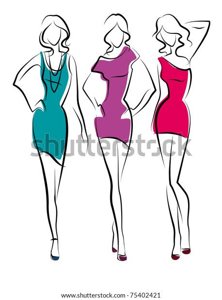 Three Vector Beauty Girls Stock Vector (Royalty Free) 75402421 ...