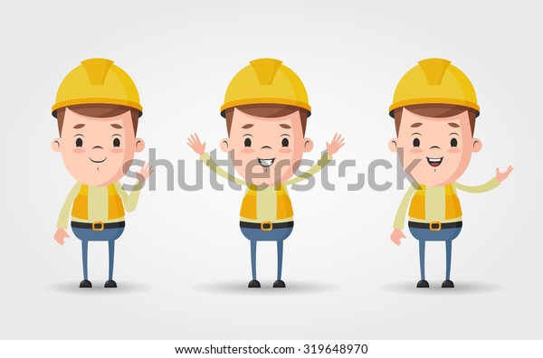 Three Vector Cartoon Builders Stock Vector (Royalty Free) 319648970 ...